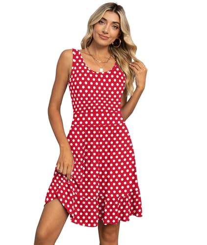 LILBETTER Women's Beach Dresses for Women Casual Summer Sexy Knee Length Mini Dresses(F Red Polka Dot, XX-Large)