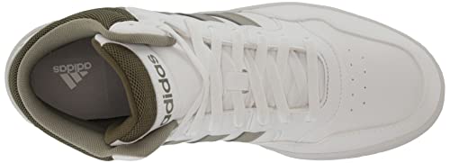 adidas Men's Hoops 3.0 Mid Basketball Shoe, White/Silver Pebble/Olive Strata, 9.5