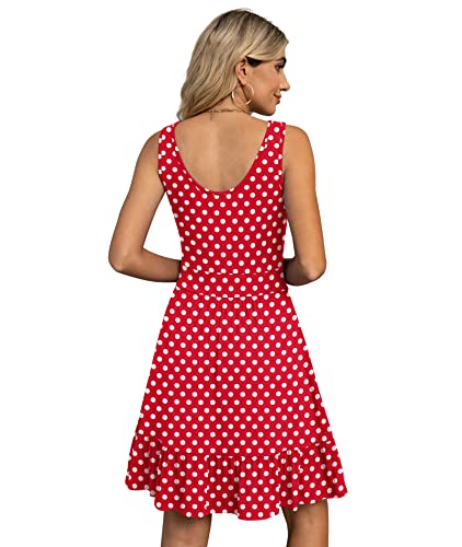 LILBETTER Women's Beach Dresses for Women Casual Summer Sexy Knee Length Mini Dresses(F Red Polka Dot, XX-Large)