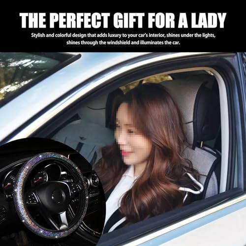 GKmow 1 PC Shiny Car Steering Wheel Cover, Breathable Anti-Slip Elastic Band Handle Cover Without Inner Ring, Universal Creative Decorative Accessory, Product Suitable for Most Car Models (Silver)