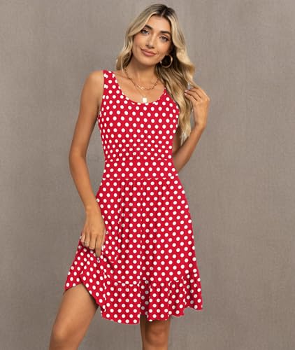 LILBETTER Women's Beach Dresses for Women Casual Summer Sexy Knee Length Mini Dresses(F Red Polka Dot, XX-Large)