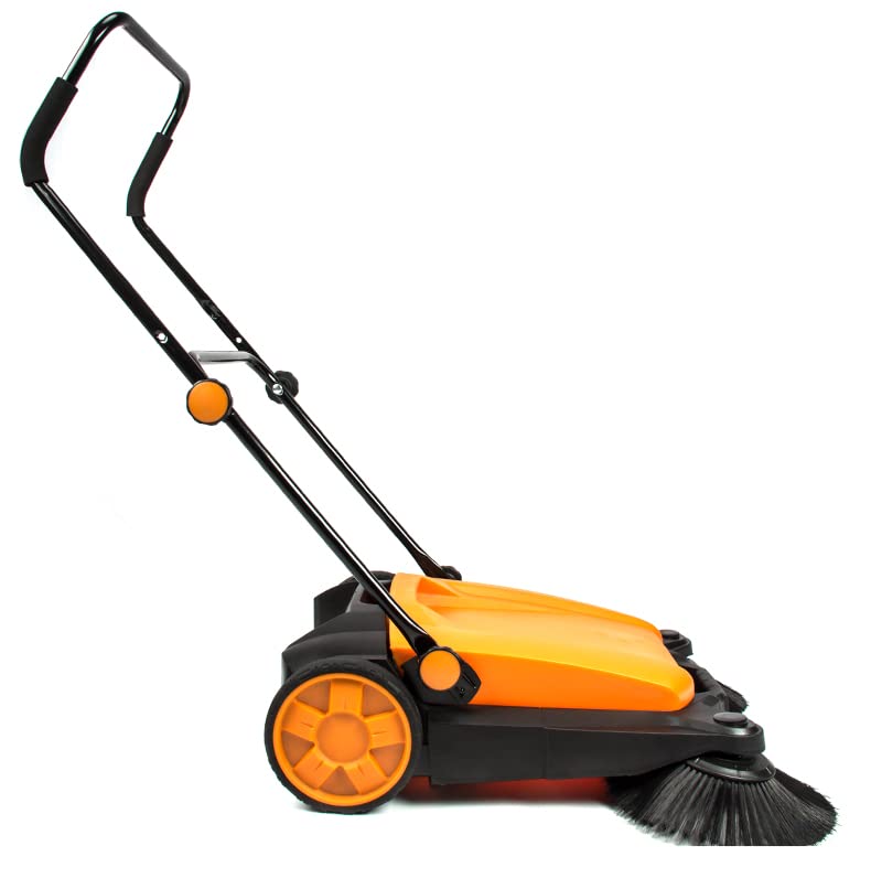 Walk-Behind Manual Push Floor Sweeper - 6.6 Gallon Capacity, 27.5" Sweeping Width, Sweeps 29,000 Square Feet/Hour