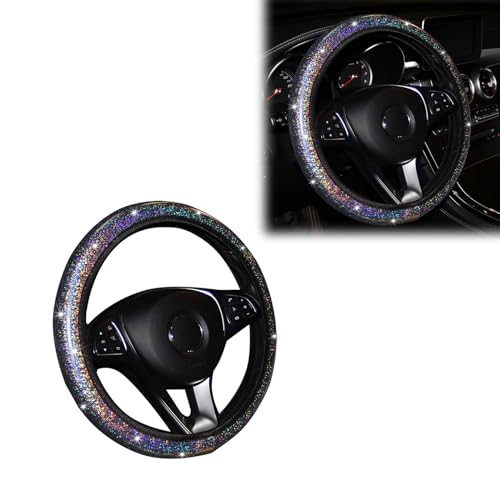 GKmow 1 PC Shiny Car Steering Wheel Cover, Breathable Anti-Slip Elastic Band Handle Cover Without Inner Ring, Universal Creative Decorative Accessory, Product Suitable for Most Car Models (Silver)