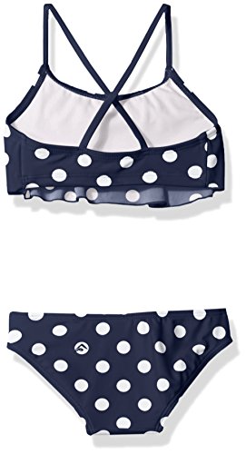 Kanu Surf Girls' Karlie Flounce Bikini Beach Sport 2 Piece Swimsuit, Suzie Navy Dot, 12