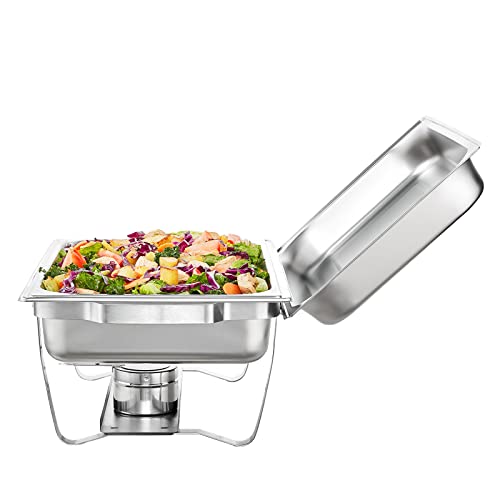 VEVOR Chafing Dish Buffet Set, 2 Pack 8 Qt, Stainless Chafer w/ 2 Full & 4 Half Size Pans, Rectangle Catering Warmer Server w/ Lid Water Pan Folding Stand Fuel Tray Holder Clip, at Least 8 People Each