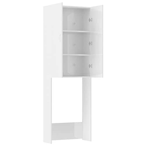vidaXL Washing Machine Cabinet Home Bathroom Washroom Laundry Room Dryer Accessory Washer Cupboard Storage Shelf Rack Furniture High Gloss White