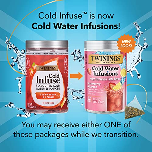 Twinings Cold Infuse Flavored Water Enhancer, Strawberry & Lemon, 12 Count (Pack of 6), Enjoy Hot or Iced