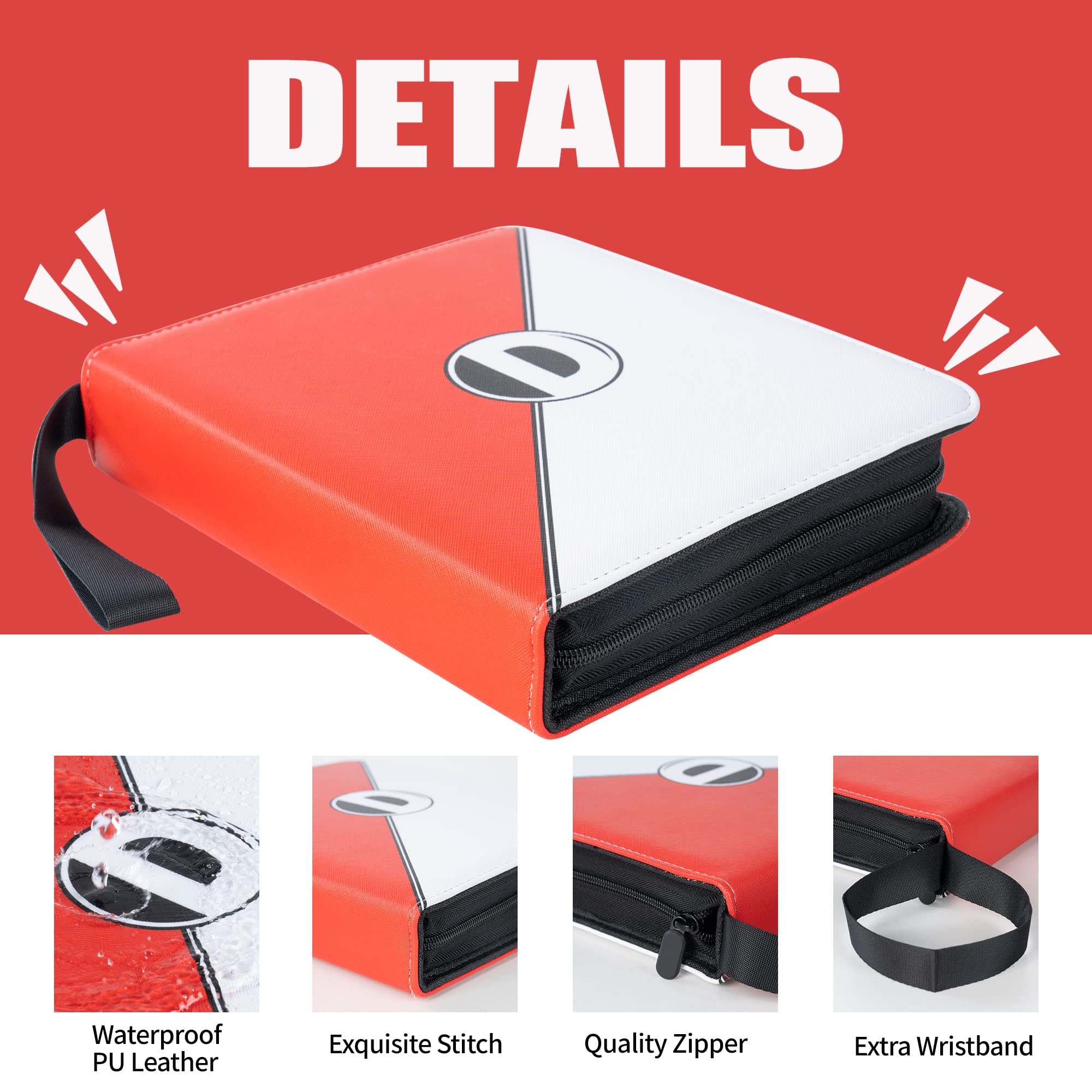 D DACCKIT Binder Compatible with Jumbo Cards, Holds 80 Jumbo Cards, Card Book with Jumbo Card Sleeves Compatible with OverSize Cards - XL Red