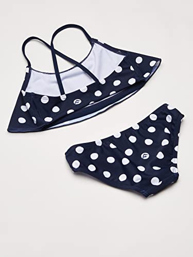Kanu Surf Girls' Karlie Flounce Bikini Beach Sport 2 Piece Swimsuit, Suzie Navy Dot, 12