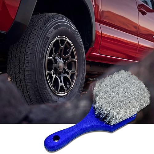 gunhunt 1 PC Car Tire Cleaning Brush with Short Handle, 8.26" x 2.95" x 2.95" Car Soft Bristle Wheel Cleaning Brush, Car Tire Cleaning Tool, Suitable for Most Models (Blue)
