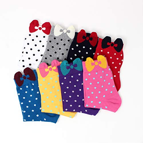 LIVEBEAR 4/5/8 Pairs Womens Cute Patterns, Novelty, Casual Cotton Crew Socks Made In Korea (Polka Dot)
