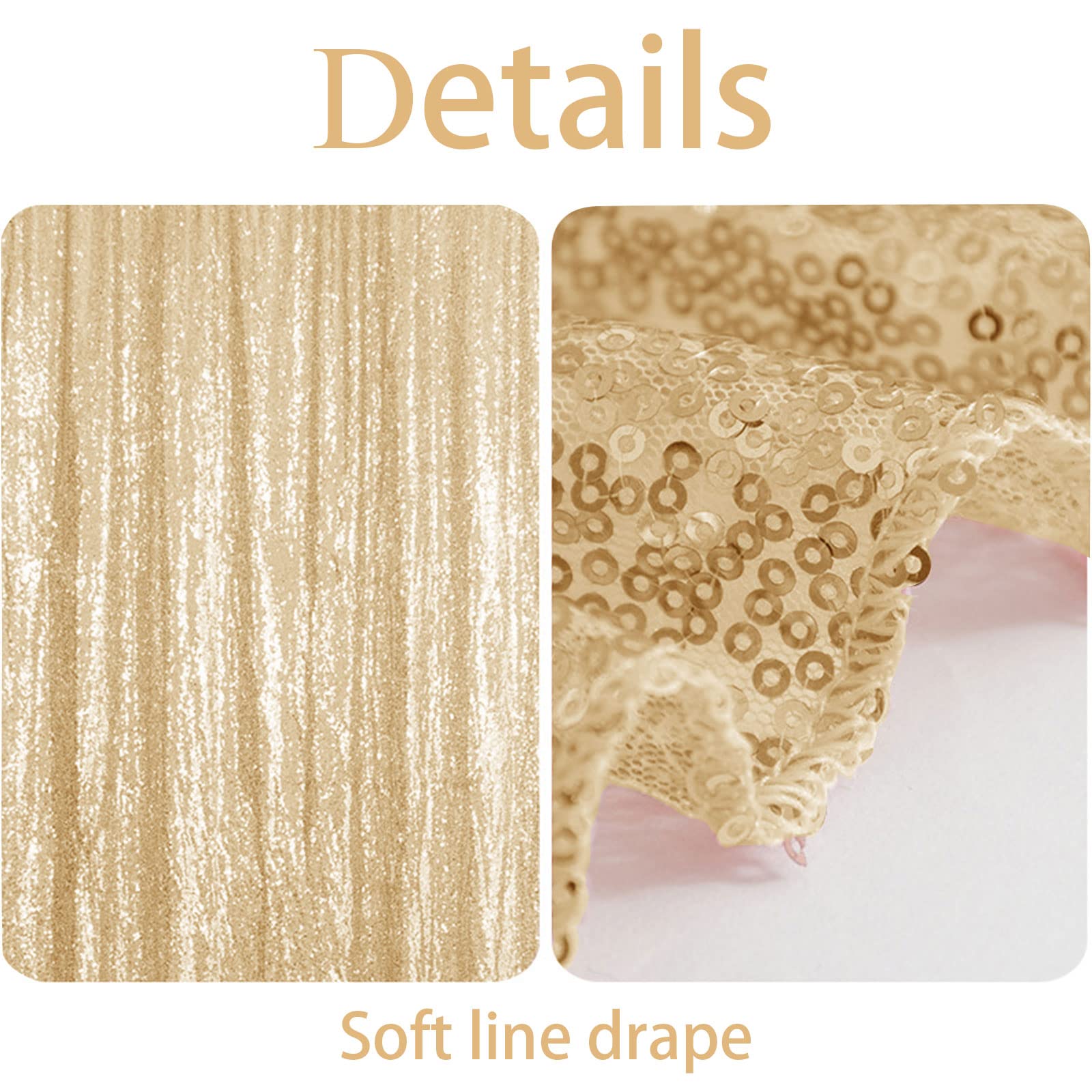 TOAOFY Shiny Champagne Gold Sequin Backdrop Curtains for Wedding Party Decor TAYS145