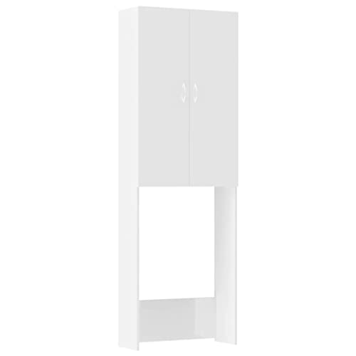 vidaXL Washing Machine Cabinet Home Bathroom Washroom Laundry Room Dryer Accessory Washer Cupboard Storage Shelf Rack Furniture High Gloss White