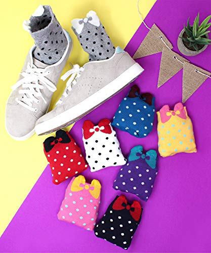 LIVEBEAR 4/5/8 Pairs Womens Cute Patterns, Novelty, Casual Cotton Crew Socks Made In Korea (Polka Dot)