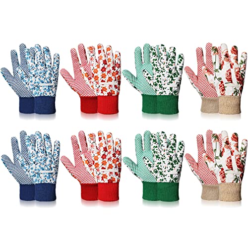 8 Pairs Garden Gloves for Women Floral Gardening Gloves Breathable Soft Work Gloves Women Ladies Cotton Garden Gloves with Non Slip PVC Dots for Weeding Planting Fishing Yard Cleaning Seeding