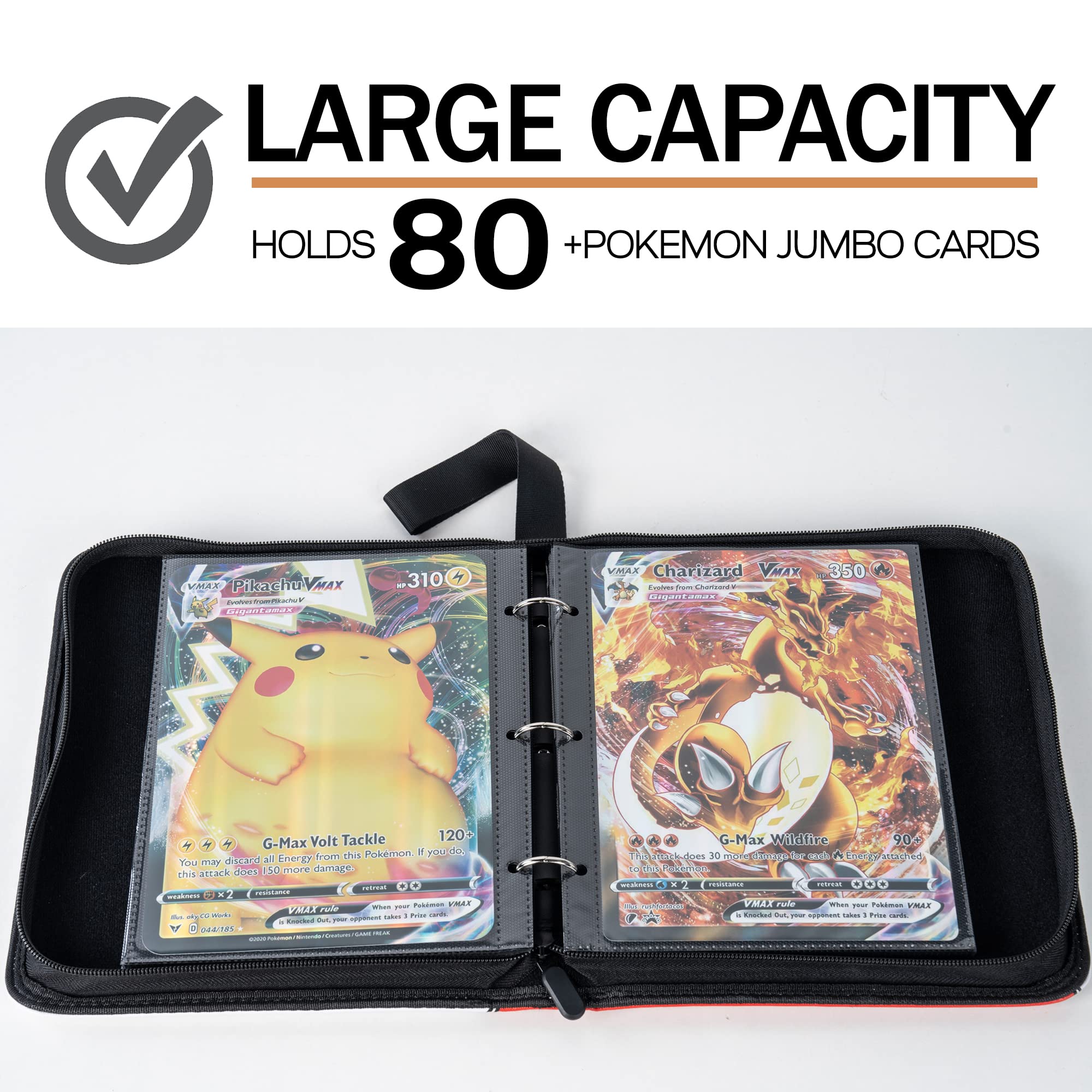 D DACCKIT Binder Compatible with Jumbo Cards, Holds 80 Jumbo Cards, Card Book with Jumbo Card Sleeves Compatible with OverSize Cards - XL Red