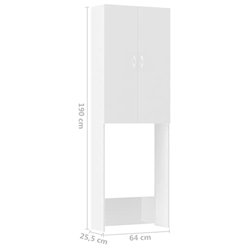 vidaXL Washing Machine Cabinet Home Bathroom Washroom Laundry Room Dryer Accessory Washer Cupboard Storage Shelf Rack Furniture High Gloss White