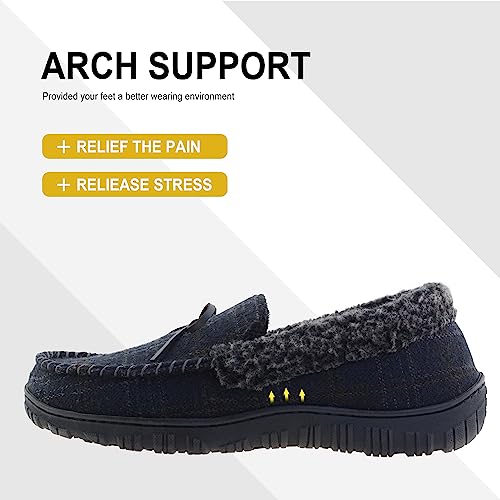 SKABIU Mens Moccasin Slippers House Shoes for Men Memory Foam Bedroom Slippers Black 10