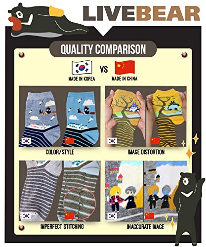 LIVEBEAR 4/5/8 Pairs Womens Cute Patterns, Novelty, Casual Cotton Crew Socks Made In Korea (Polka Dot)