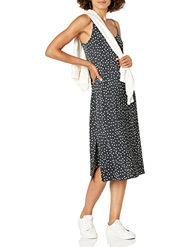 The Drop Women's Ana Silky V-Neck Midi Slip Dress, Black/White Polka Dot, L