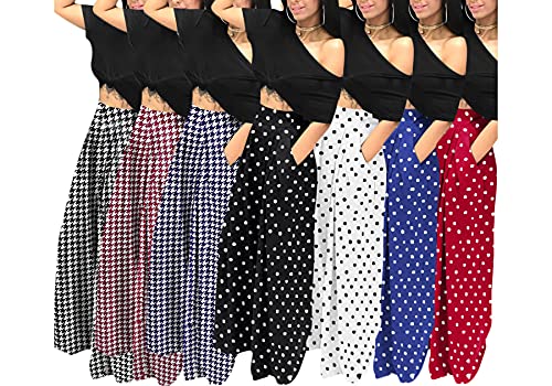 LKOUS Women's Palazzo Long Pants for 2024, High Waist Wide Leg Stretchy Lounge Pants Trousers with Pockets