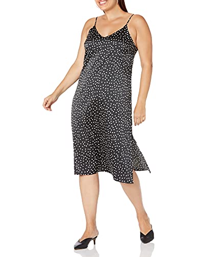 The Drop Women's Ana Silky V-Neck Midi Slip Dress, Black/White Polka Dot, L