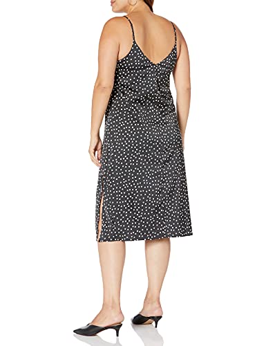 The Drop Women's Ana Silky V-Neck Midi Slip Dress, Black/White Polka Dot, L