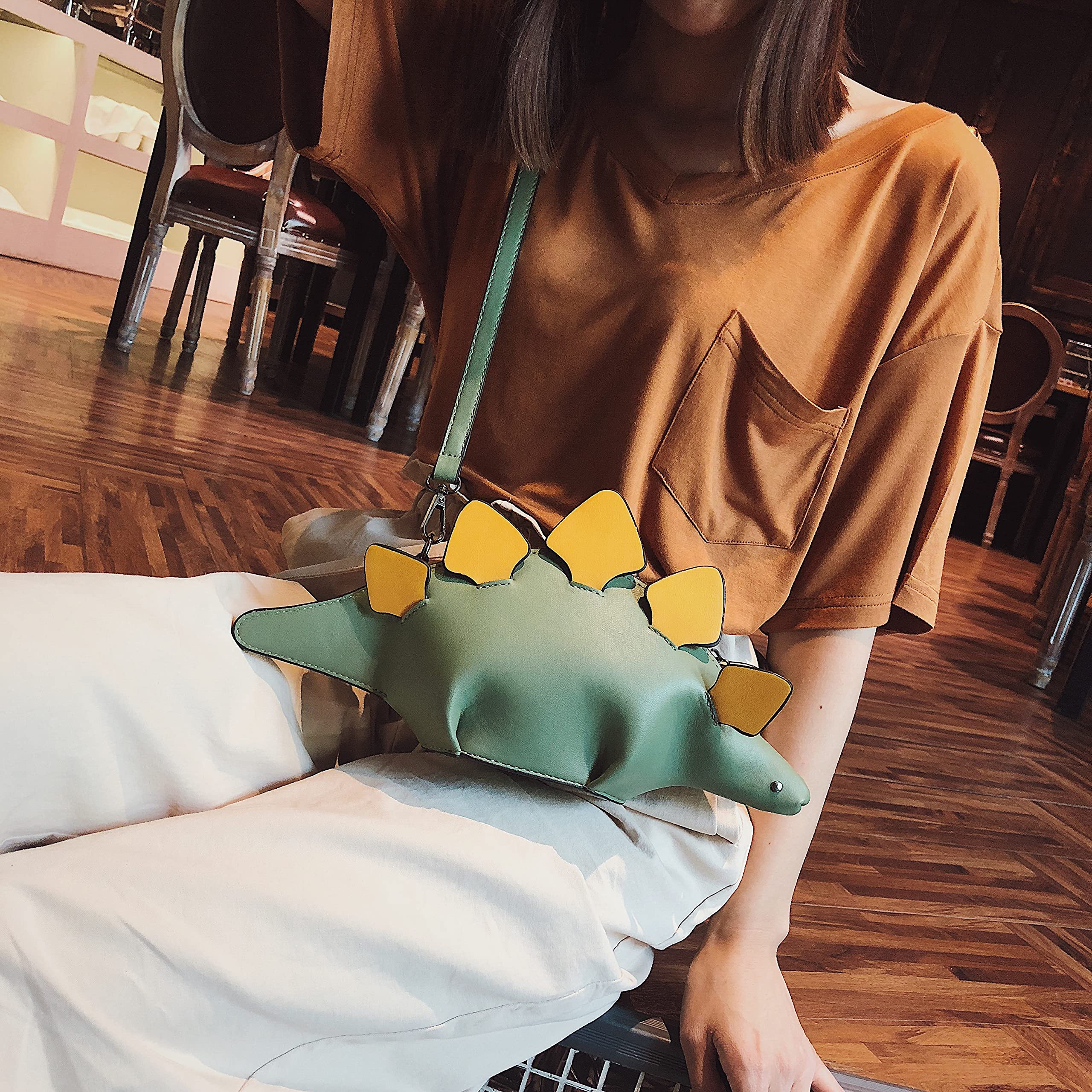 QiMing Dinosaur Shoulder Purses,PU Stegosaurus CrossBody Bag for Girl Women(Green)