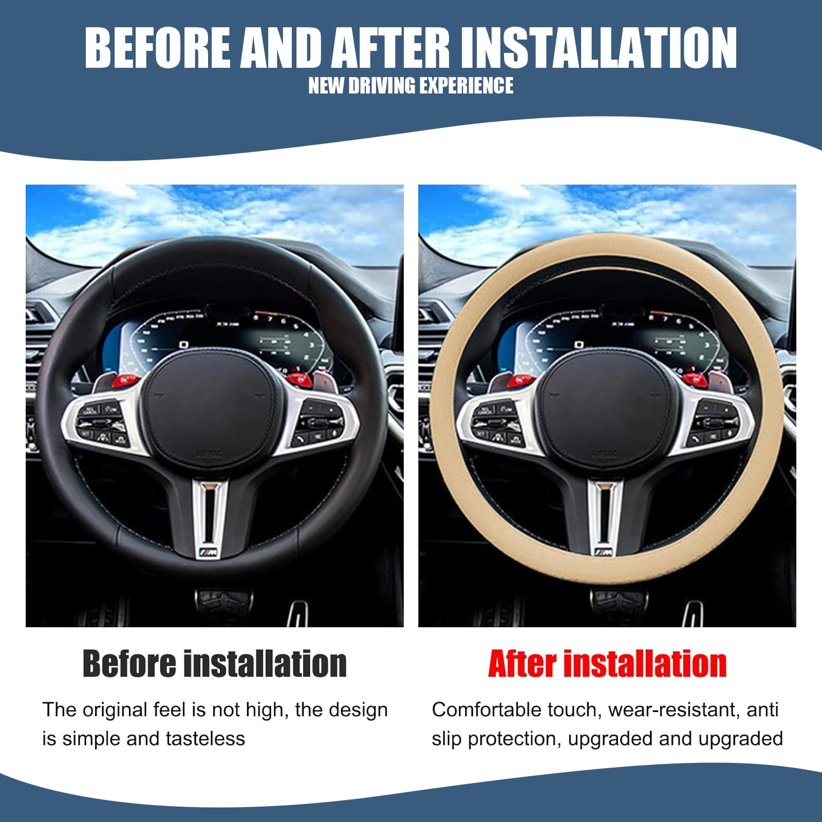 ZBGUN 1 PC Car Steering Wheel Protective Cover, 14.96" All-Season Anti-Slip Silicone Round Steering Wheel Cover, Universal Modified Decorative Accessories, Suitable for Most Car Models (Beige)