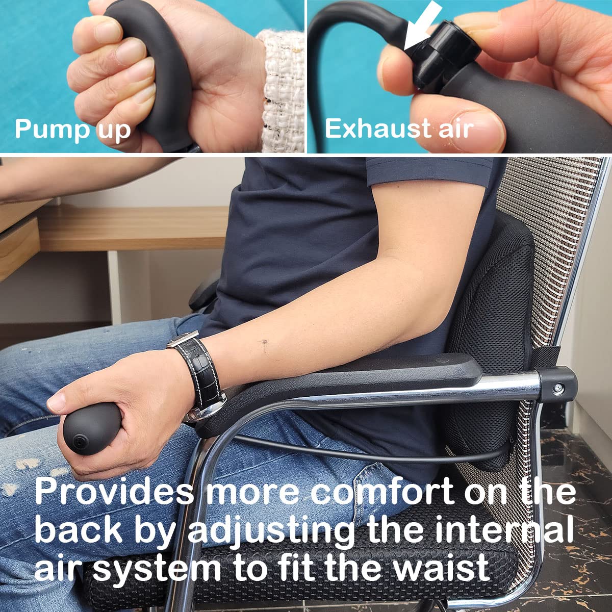 awave bloom Inflatable Lumbar Support Pillow for Car Seat and Office Chair, with Adjustable Internal Air System, Back Support for Home, Travel