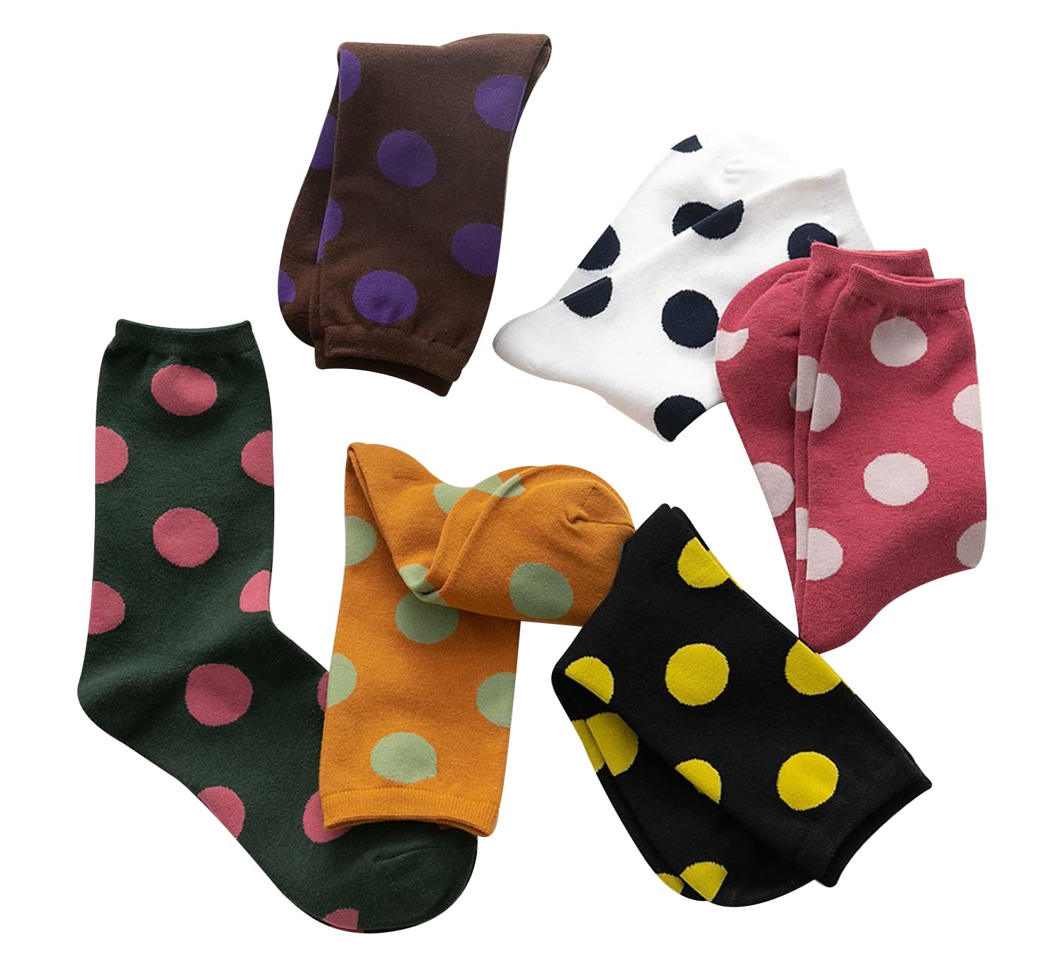 BonjourMrsMr Womens Socks Polka-dot Above Ankle Novel Cute Fun Cotton Frilly Socks for Big Girls 5/6 Pairs