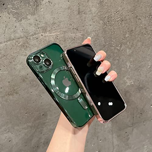 Threehundred for iPhone 13 Mini Case Magnetic Clear with Camera Lens Protector Full Protection MagSafe Electroplated Luxury Silicone Shockproof Protective Case Cover 5.4 Inch - Alpine Green