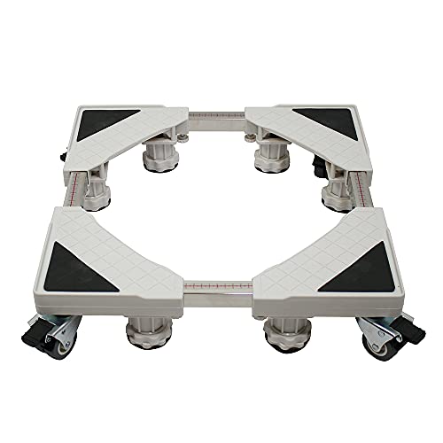 XINLAN Fridge Stand Mobile Base With 4 Locking Pair Wheels And 8 Oversized Strong Feet For Washer Dryer,Washing Machine Pedestal, Refrigerator Stand, Adjustable Square Base, Moving Roller (White)