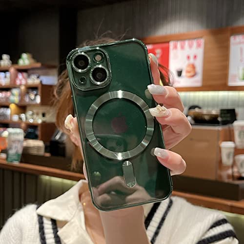 Threehundred for iPhone 13 Mini Case Magnetic Clear with Camera Lens Protector Full Protection MagSafe Electroplated Luxury Silicone Shockproof Protective Case Cover 5.4 Inch - Alpine Green