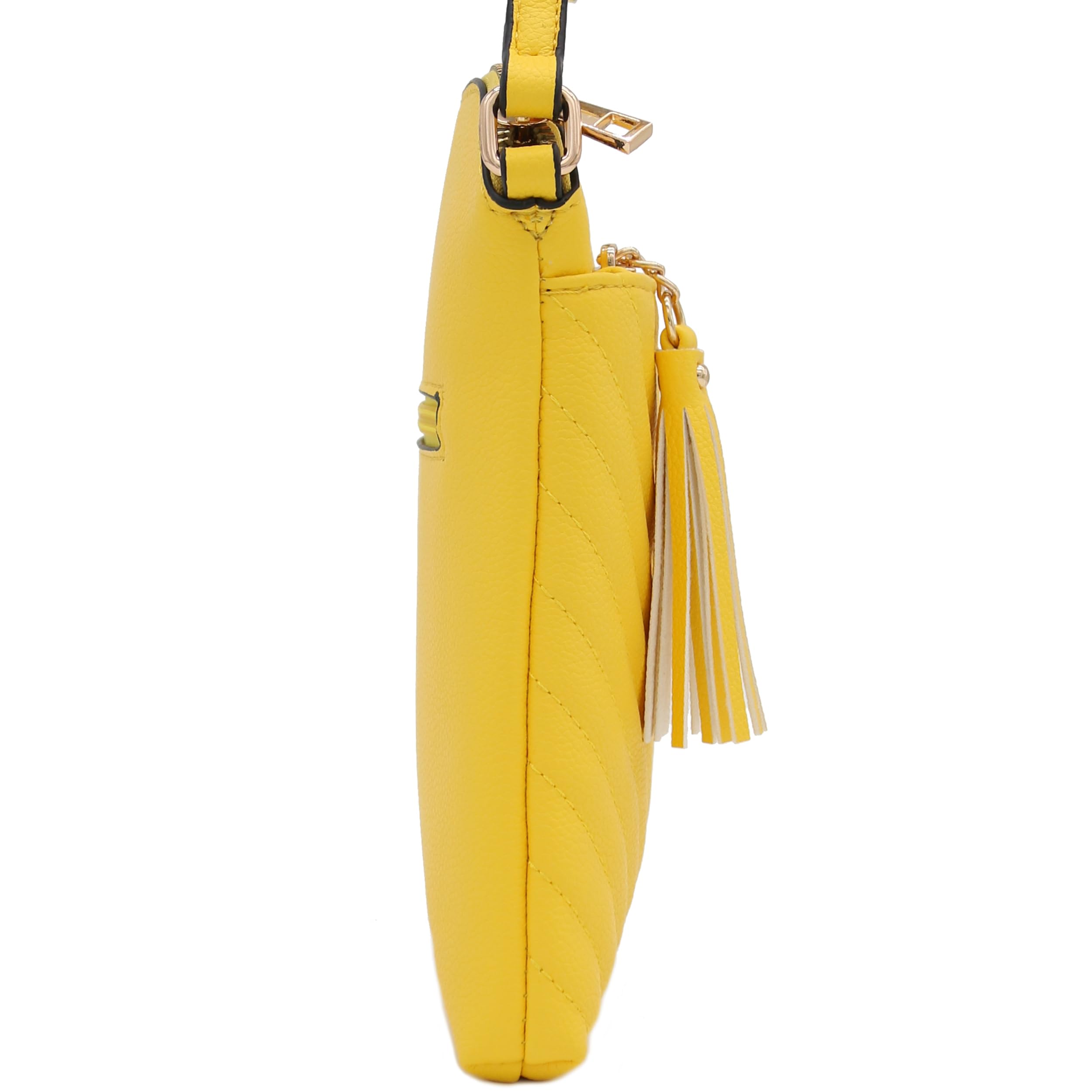 FashionPuzzle Chevron Quilted Medium Crossbody Bag with Tassel Accent (Yellow)