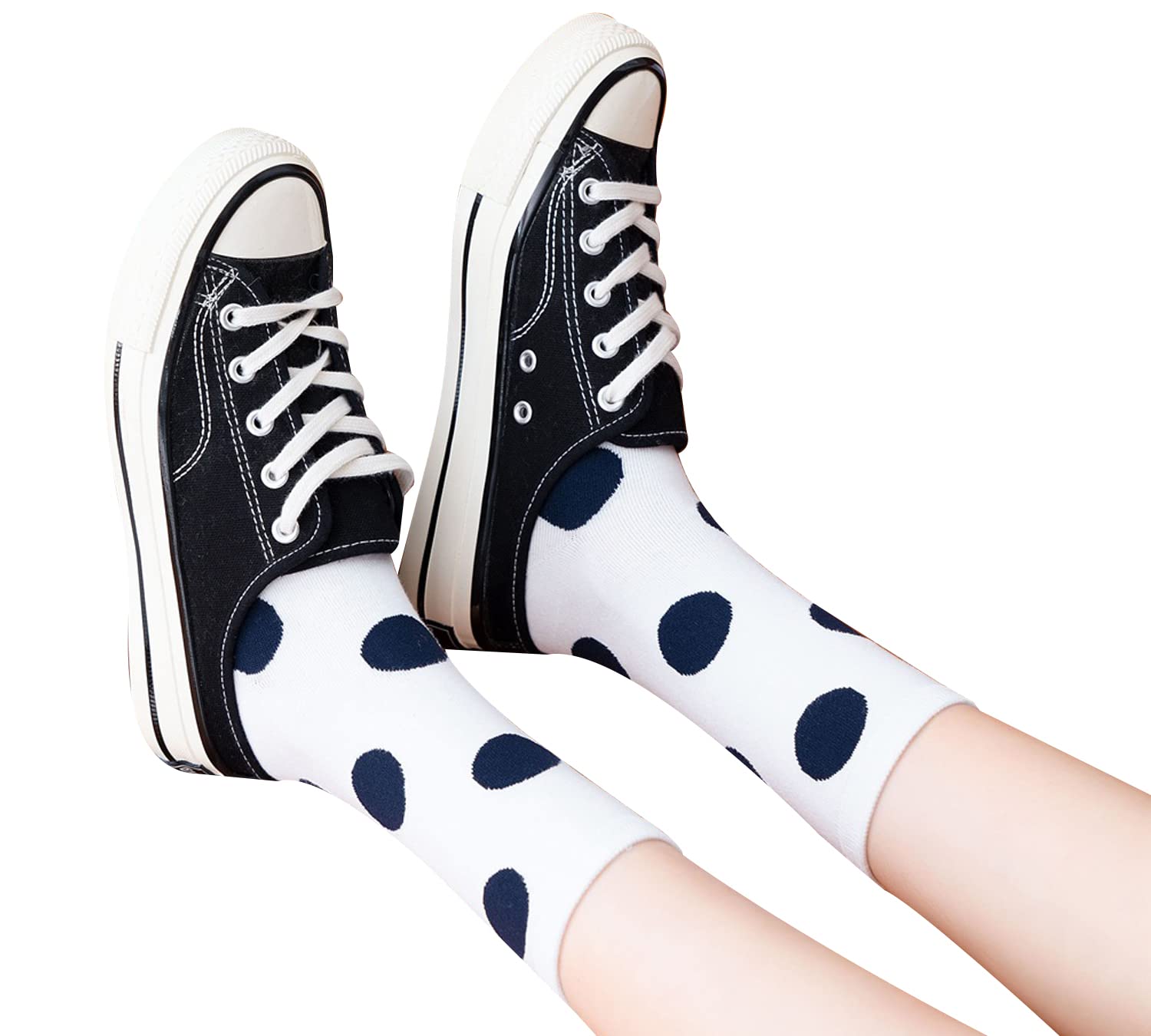 BonjourMrsMr Womens Socks Polka-dot Above Ankle Novel Cute Fun Cotton Frilly Socks for Big Girls 5/6 Pairs