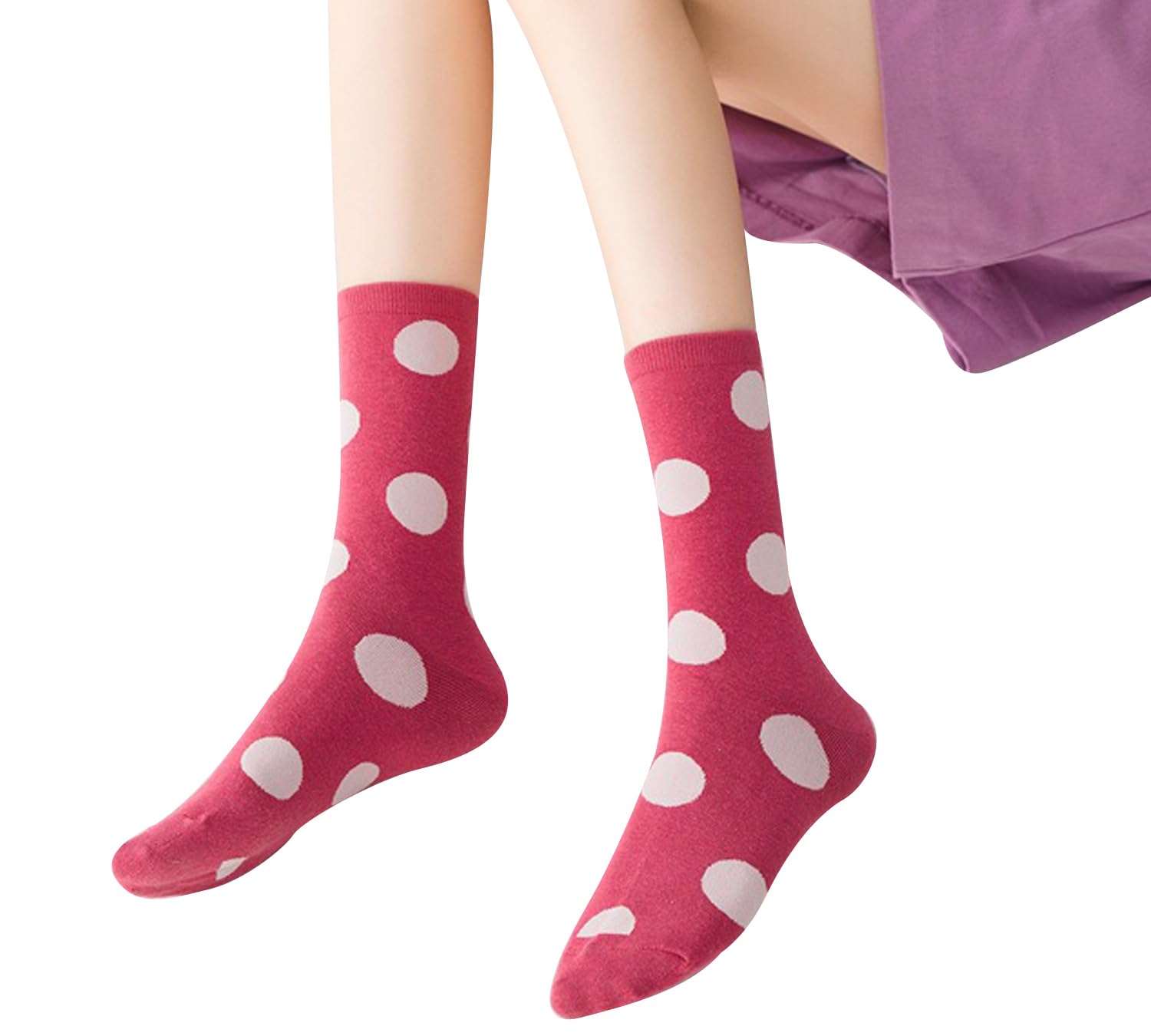 BonjourMrsMr Womens Socks Polka-dot Above Ankle Novel Cute Fun Cotton Frilly Socks for Big Girls 5/6 Pairs