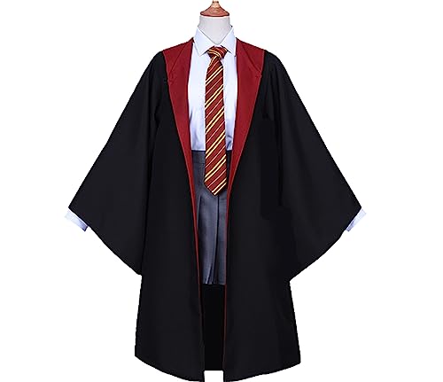 Magic Robe Four Magic College Styles Wizard Witch Cape School Uniform Hooded Cloak Windcoat Halloween Costume (Red, 150)