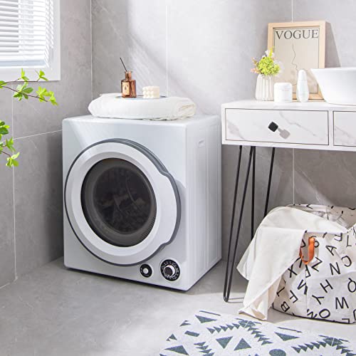 PETSITE Compact Laundry Dryer, Electric Portable Clothes Dryers With Stainless Steel Drum & Exhaust Pipe, 13.2 lbs Capacity, 5 Drying Modes for Apartments, Home, Dorm, 1350W, White