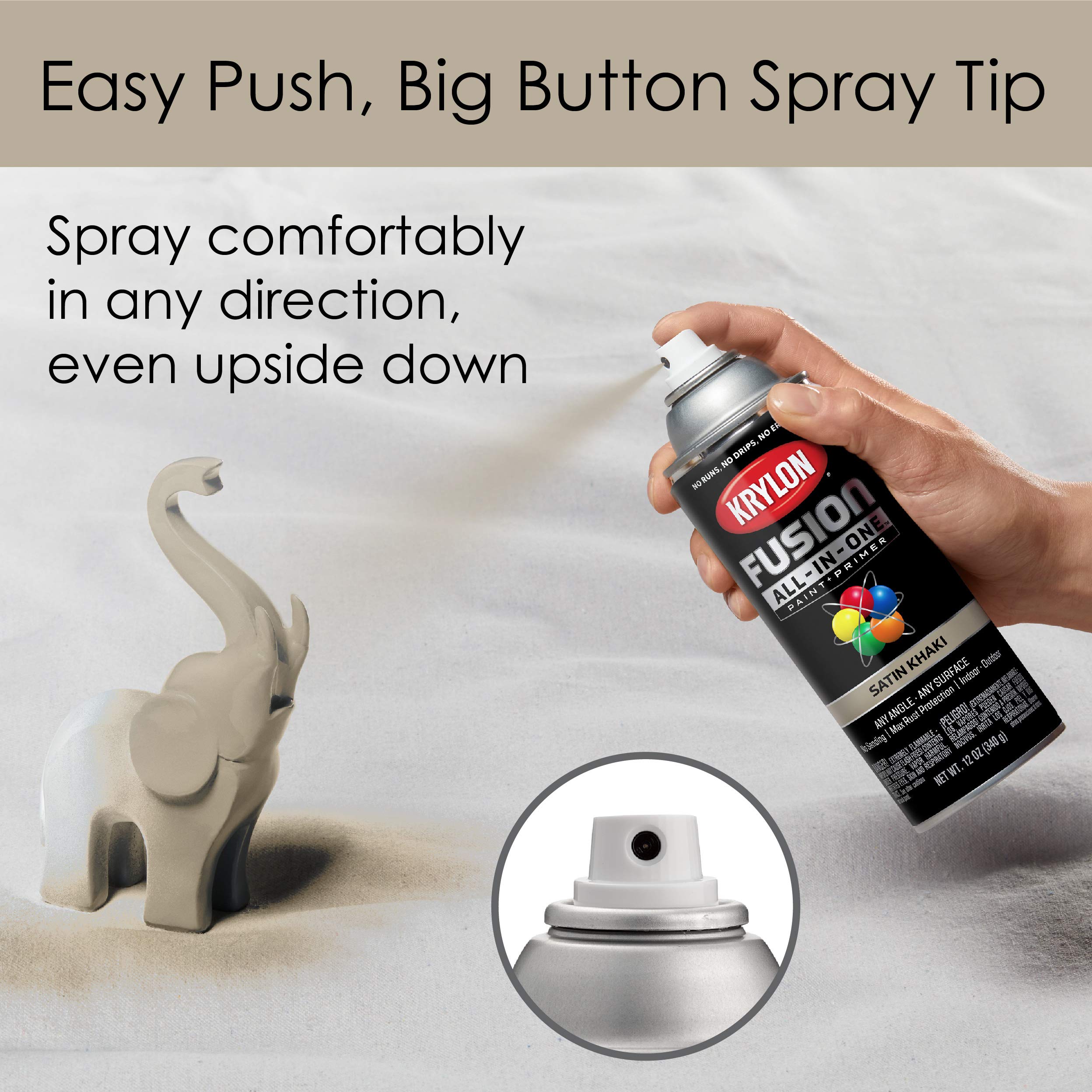 12 oz Krylon K02740007 Khaki Fusion All-In-One Paint & Primer Spray Paint, Satin