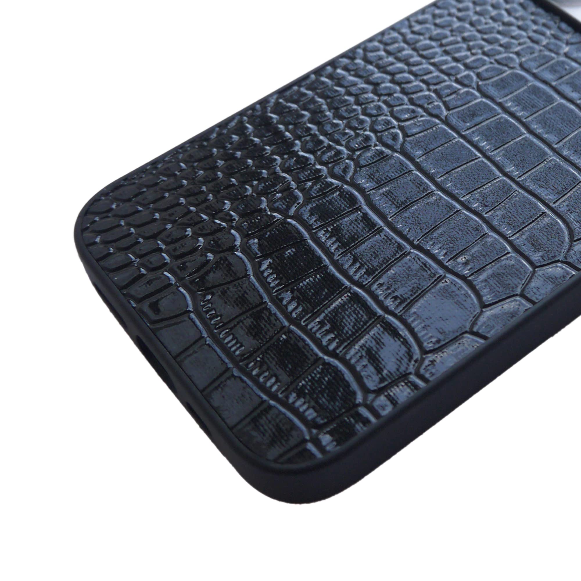 iPhone 13 Mini Case for Women, DMaos Crocodile Synthetic Patent Leather Cover, Classic Fashion for iPhone13 Mini 5.4 inch - Black