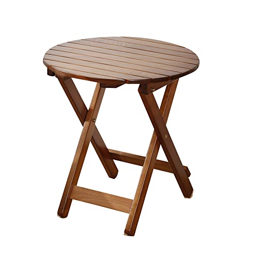 BplusZ Small Round Folding Side Table - Portable End Table for Outdoor Patio Use, Ideal as Coffee Table or Plant Stand, 19.1" D x 19.1" W x 19.85" H, Brown