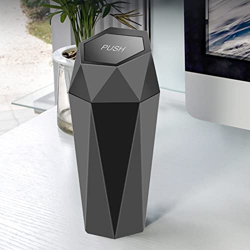 Yonput Pack-1 Car Trash Can with Lid, 3" x 7.8" Portable Automatic Small Trash Can, Diamond Design Waterproof Trash Can Used in Car Home Office (Black)