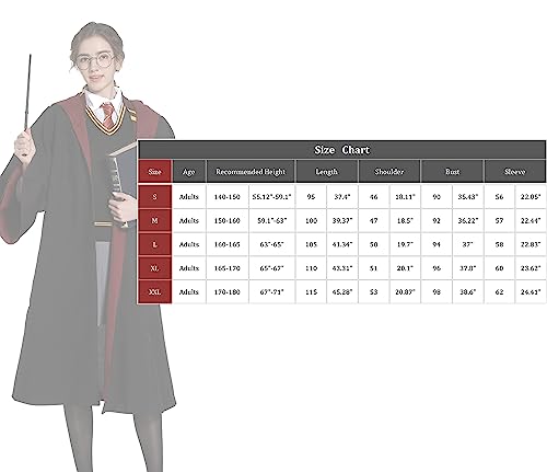 Magic Robe Four Magic College Styles Wizard Witch Cape School Uniform Hooded Cloak Windcoat Halloween Costume (Red, 150)
