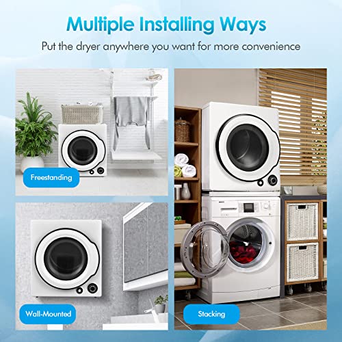 PETSITE Compact Laundry Dryer, Electric Portable Clothes Dryers With Stainless Steel Drum & Exhaust Pipe, 13.2 lbs Capacity, 5 Drying Modes for Apartments, Home, Dorm, 1350W, White