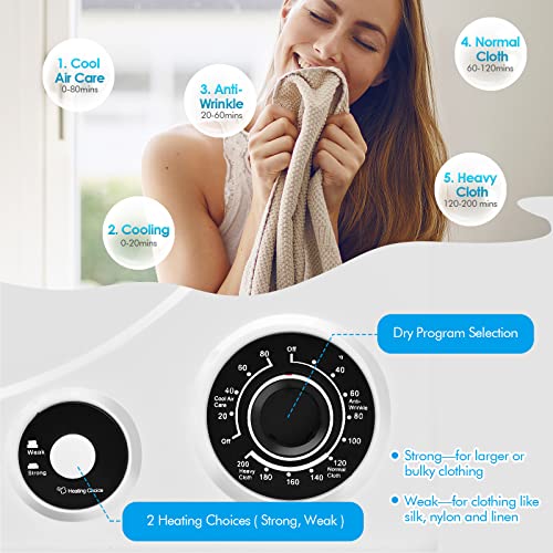 PETSITE Compact Laundry Dryer, Electric Portable Clothes Dryers With Stainless Steel Drum & Exhaust Pipe, 13.2 lbs Capacity, 5 Drying Modes for Apartments, Home, Dorm, 1350W, White