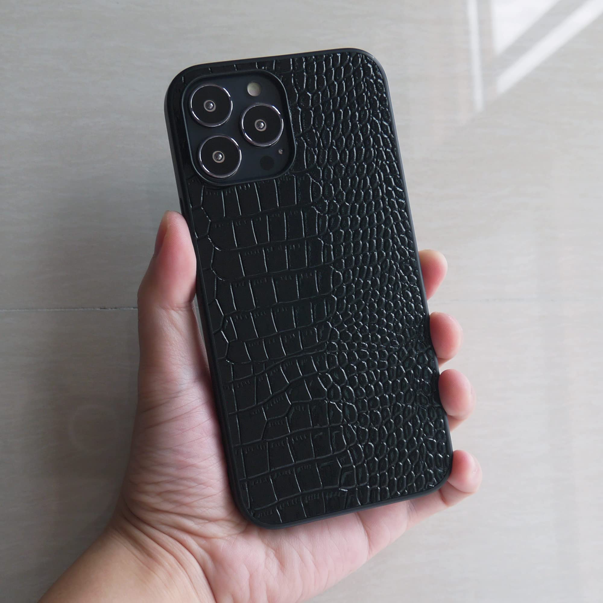 iPhone 13 Mini Case for Women, DMaos Crocodile Synthetic Patent Leather Cover, Classic Fashion for iPhone13 Mini 5.4 inch - Black