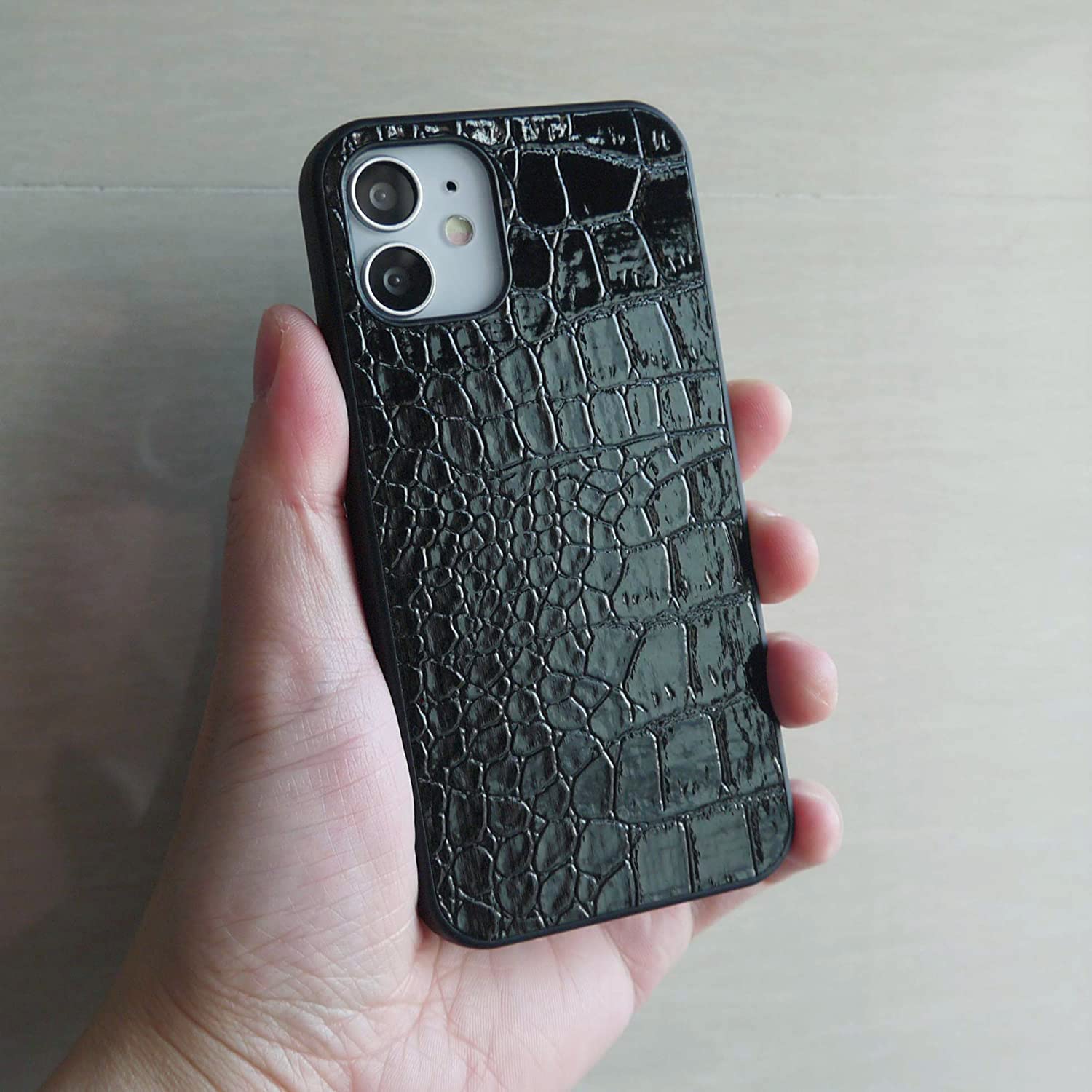 iPhone 13 Mini Case for Women, DMaos Crocodile Synthetic Patent Leather Cover, Classic Fashion for iPhone13 Mini 5.4 inch - Black