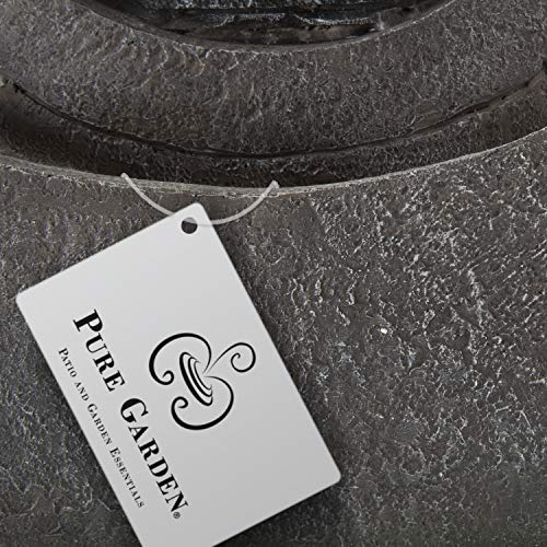 Round Cascade Outdoor Fountain - 18.5-Inch Modern Polyresin Waterfall with Stone Wall Design and LED Lights for Outdoor Decor by Pure Garden (Gray)