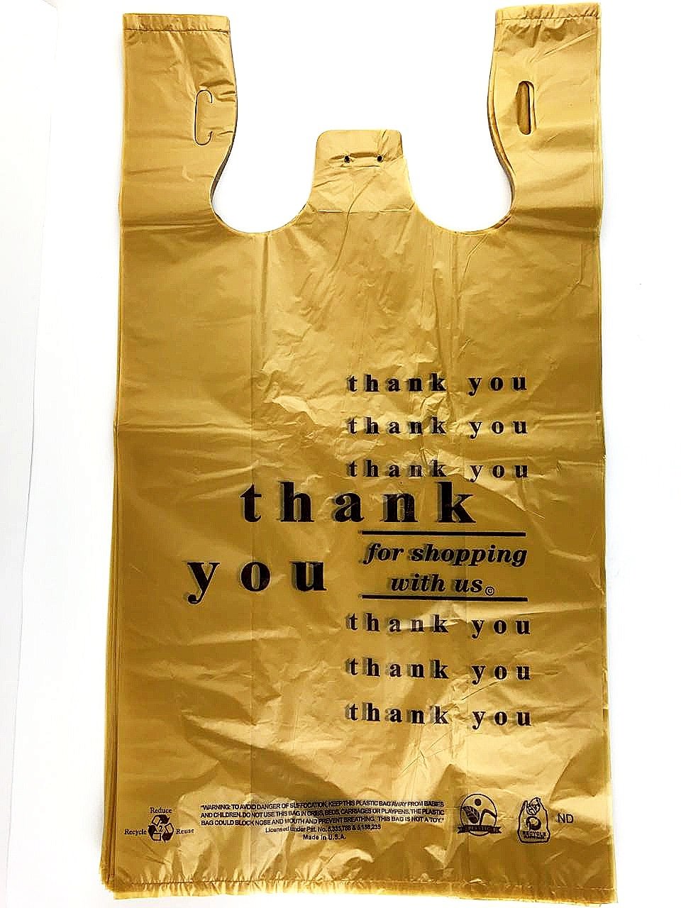 Large Plastic Grocery Reusable T-shirts Carry-out Bag 12 X 6 X 21 (1000, Thank you BR)